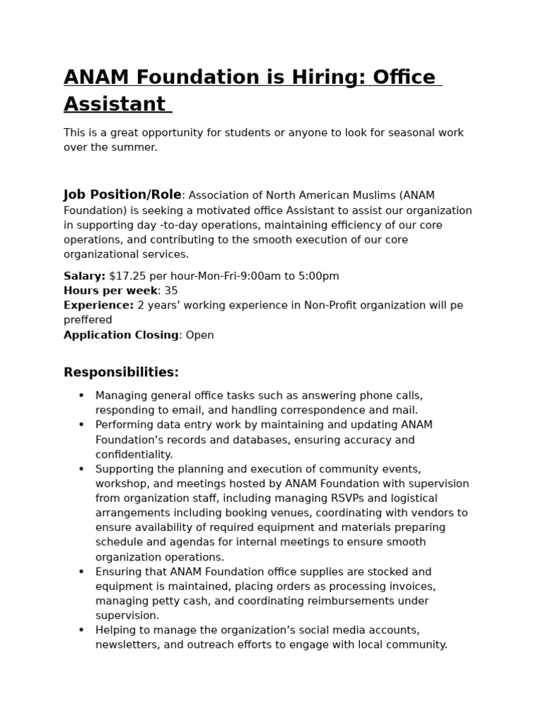 Summer Job Application-Office Assistant | PDF | Computing | Business