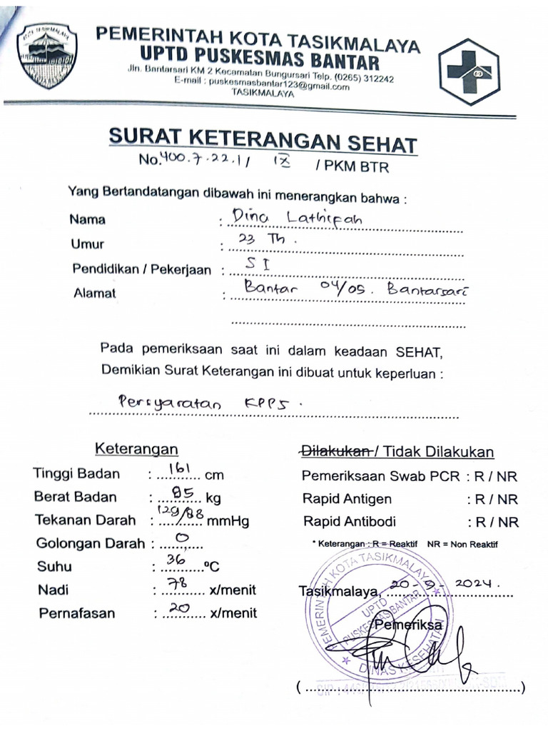 Contoh surat sehat | PDF
