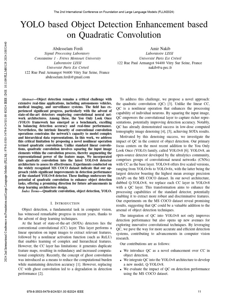 YOLO Based Object Detection Enhancement Based On Quadratic Convolution ...