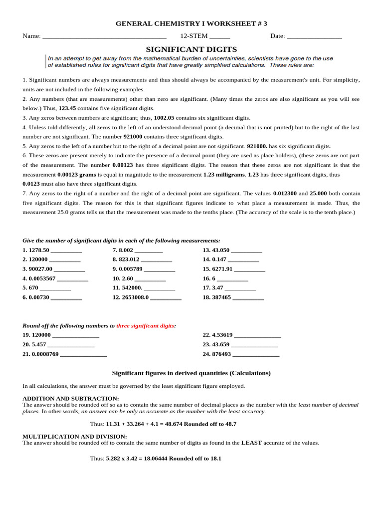 Significant Figures Practice Worksheet | PDF | Significant Figures ...
