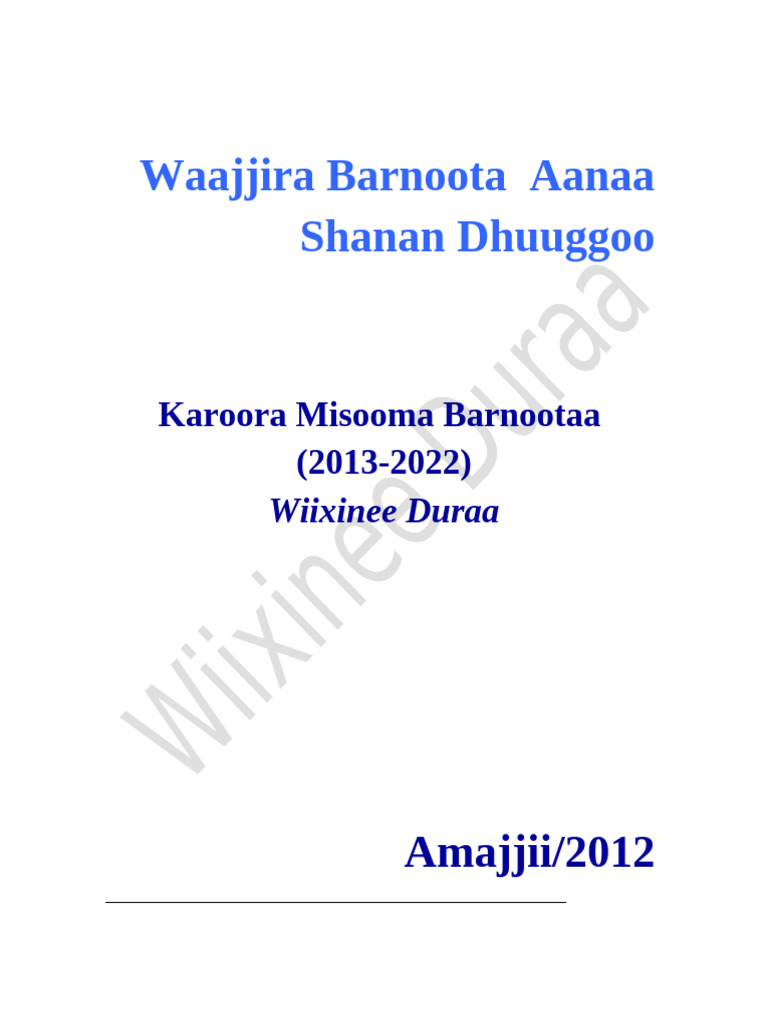 Karoora Waggaa 10 Waajjira Barnoota Aanaa Shanan Dhuuggoo | PDF