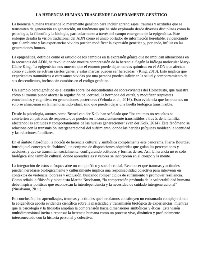 La Herencia Humana Trasciende Lo Meramente Genético | PDF | Epigenética ...