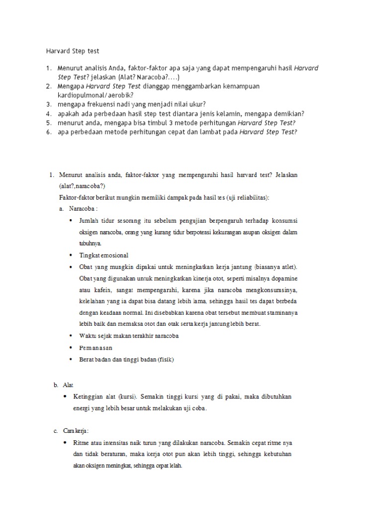 Analisis Harvard Step Test dan Faktor-Faktornya | PDF