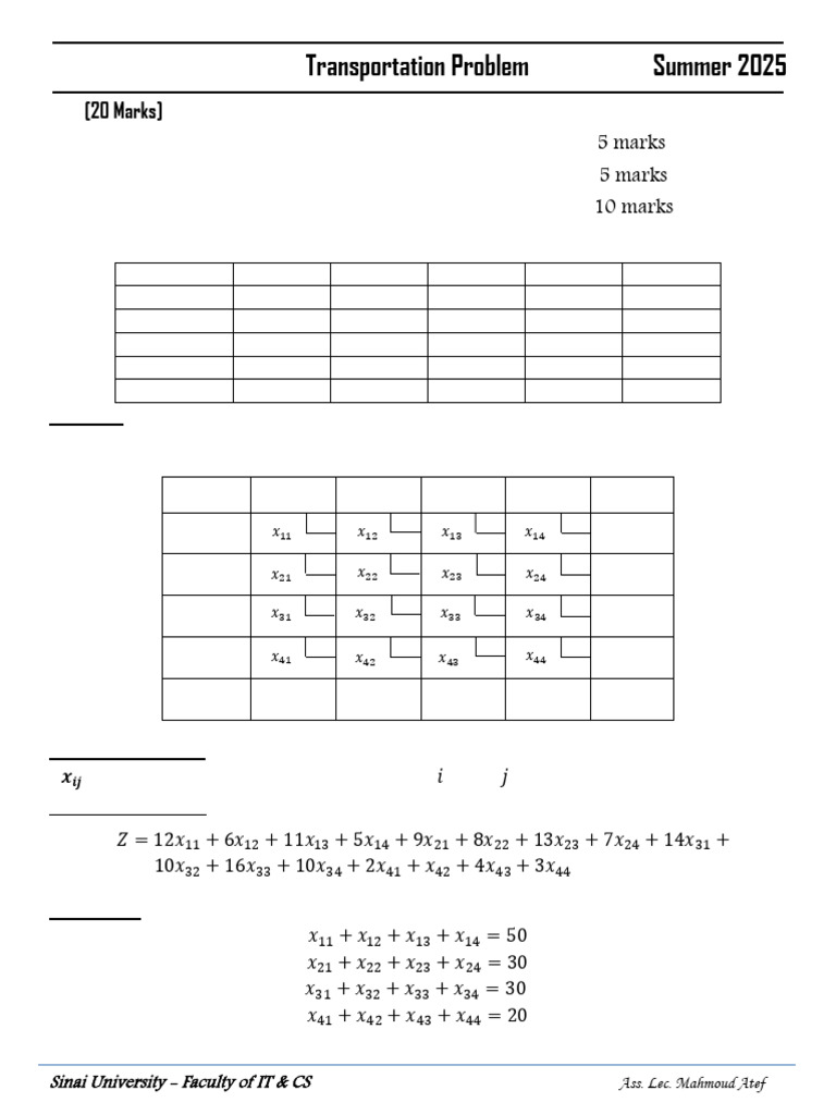Transportation Problem (NWC and LC Methods - Stepping Stone) Summer 2025 | PDF | Mathematical ...
