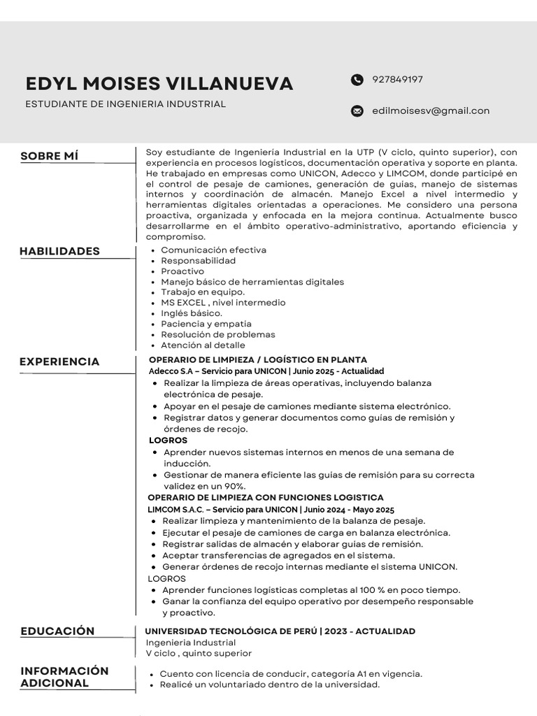 CV Ast Oper Moises Villanueva - PDF 2025-6-14 | PDF | Informática