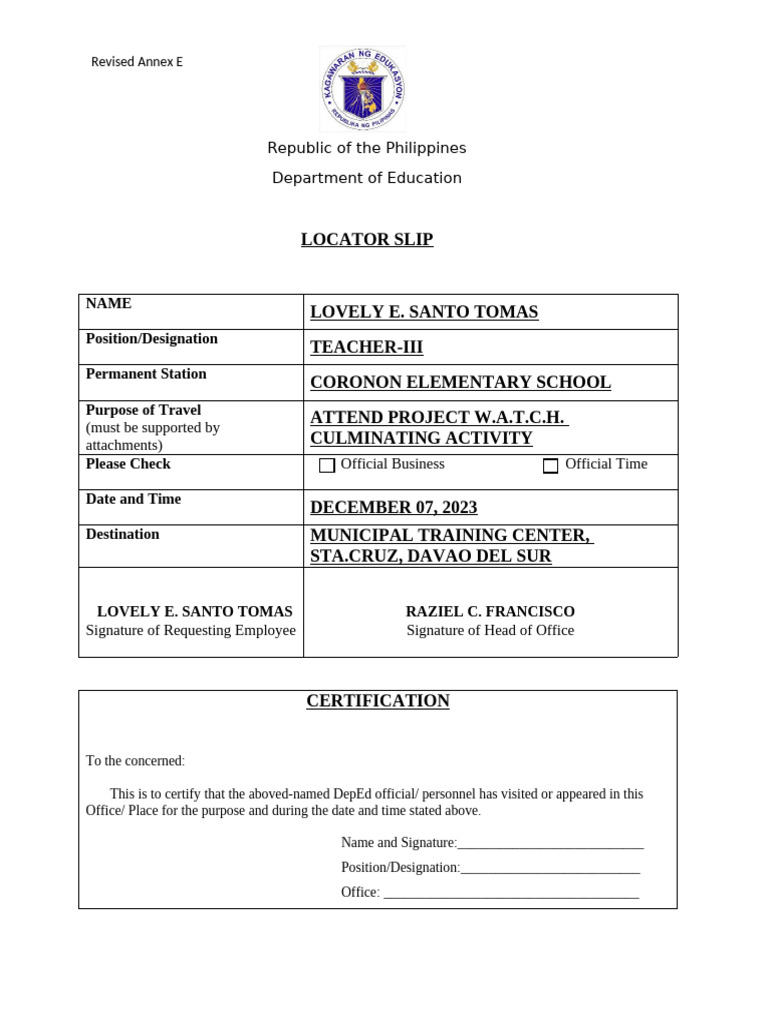 Locator Slip for Official Travel | PDF