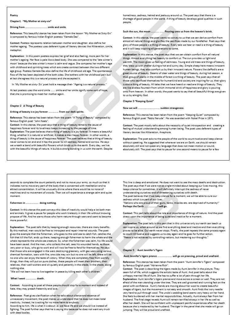 Poems Question and Answer | PDF | Silence | Poetry