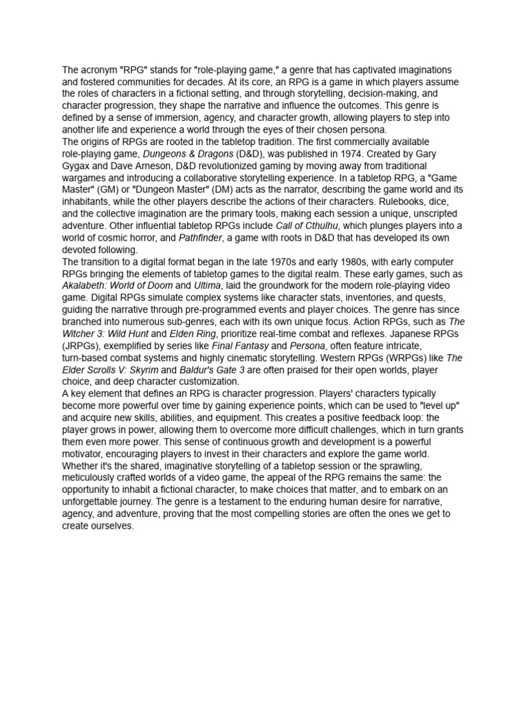 Write A One Page Text About RPG | PDF | Role Playing Games | Tabletop ...