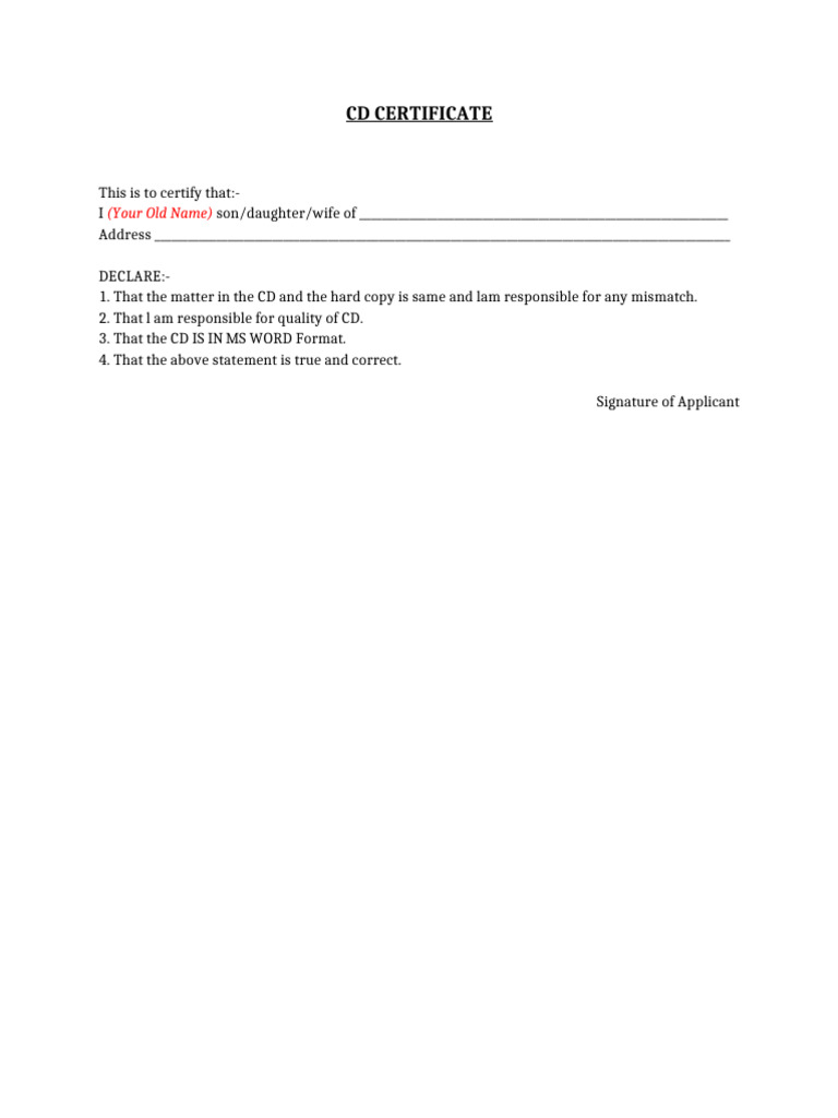 CD Certificate for Name Change | PDF