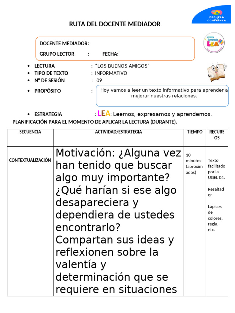 Sesión Plan Lector Los Buenos Amigos | PDF | Razonamiento deductivo ...