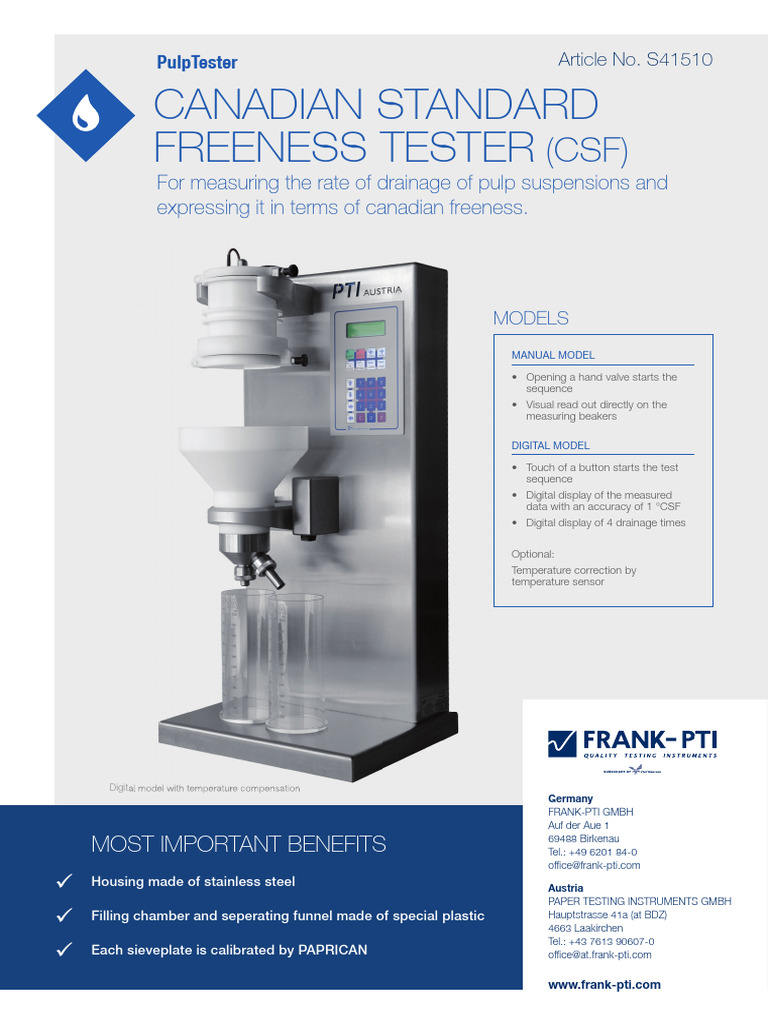Canadian Standard Freeness Tester | PDF | Calibration | Valve