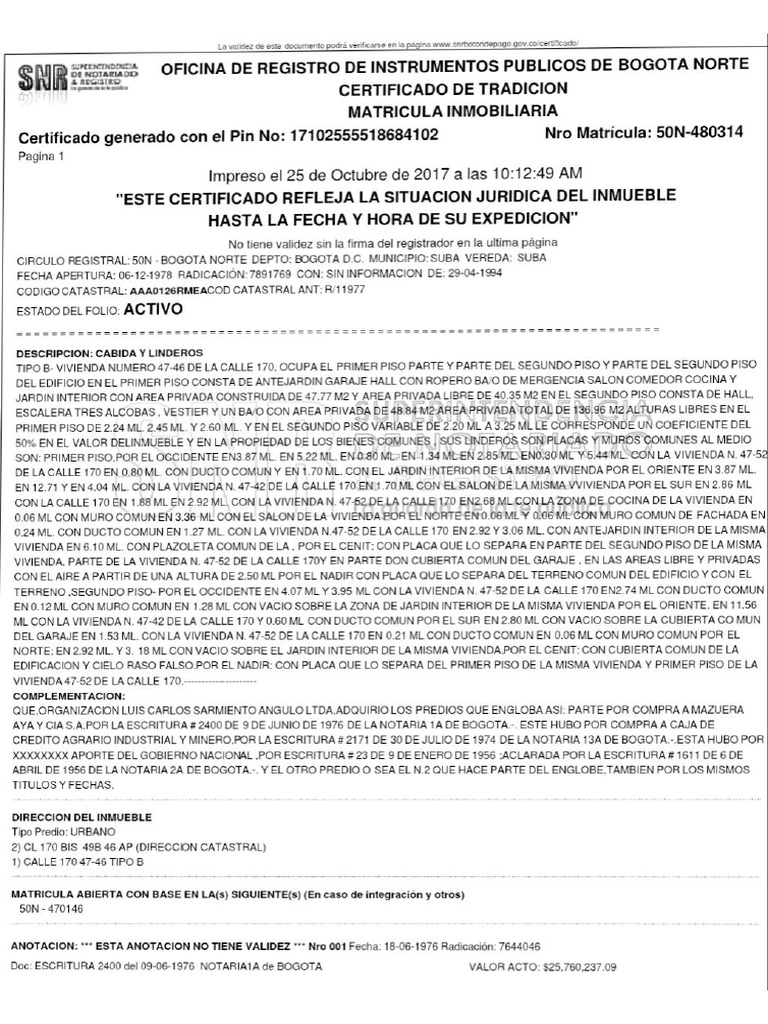 Certificado de tradición | PDF