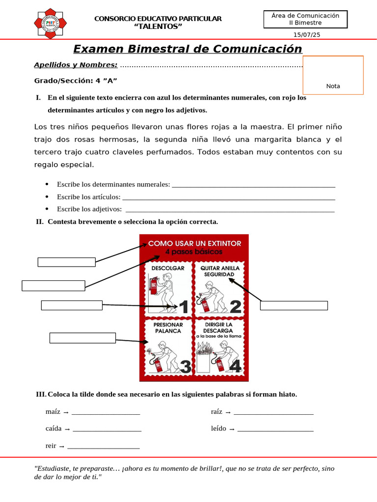 Examen Bimestral de Comunicación | PDF | Infografia | Pronombre