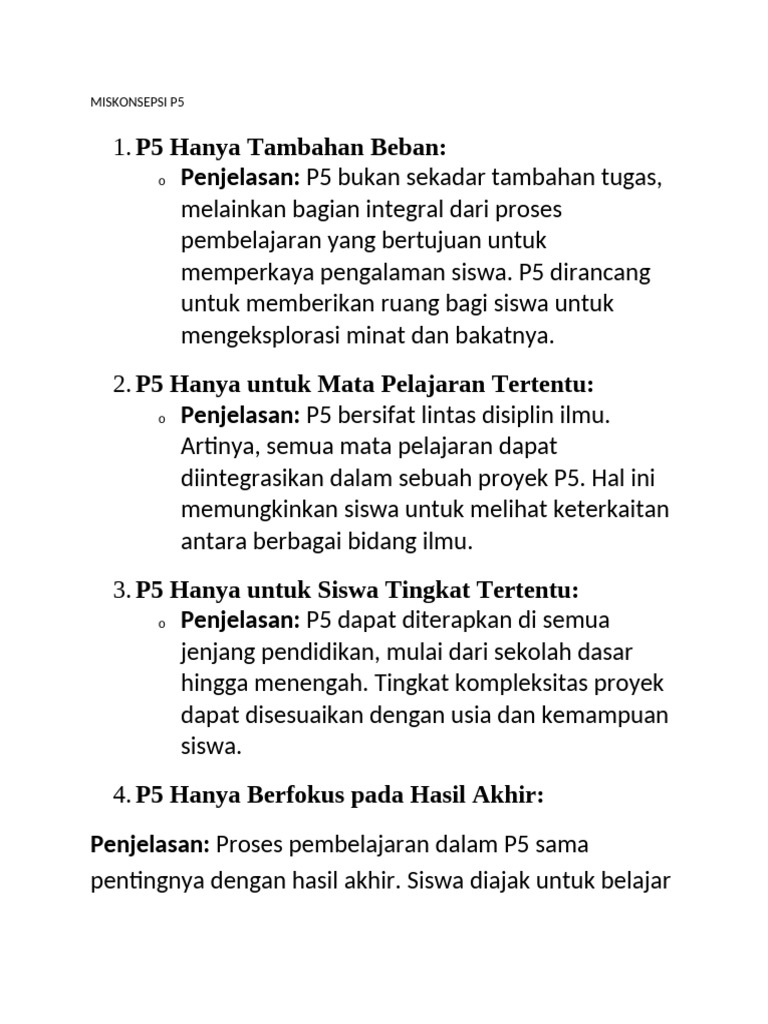 Miskonsepsi Umum tentang P5 dalam Pendidikan | PDF