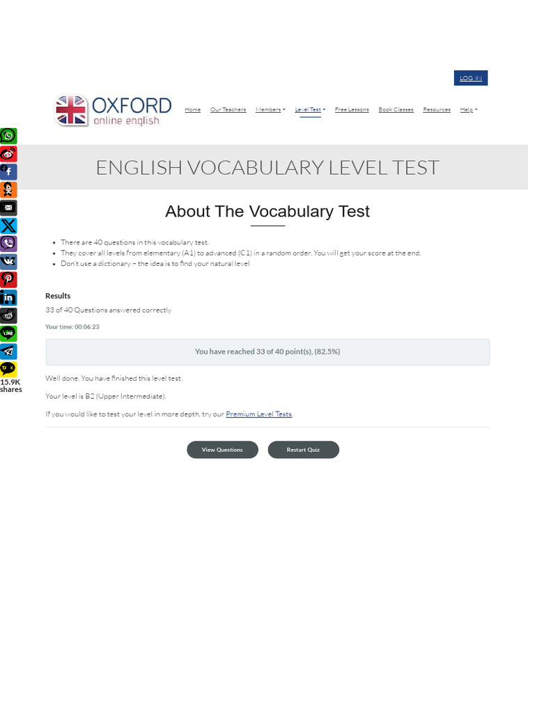 English Vocabulary Level Test | PDF