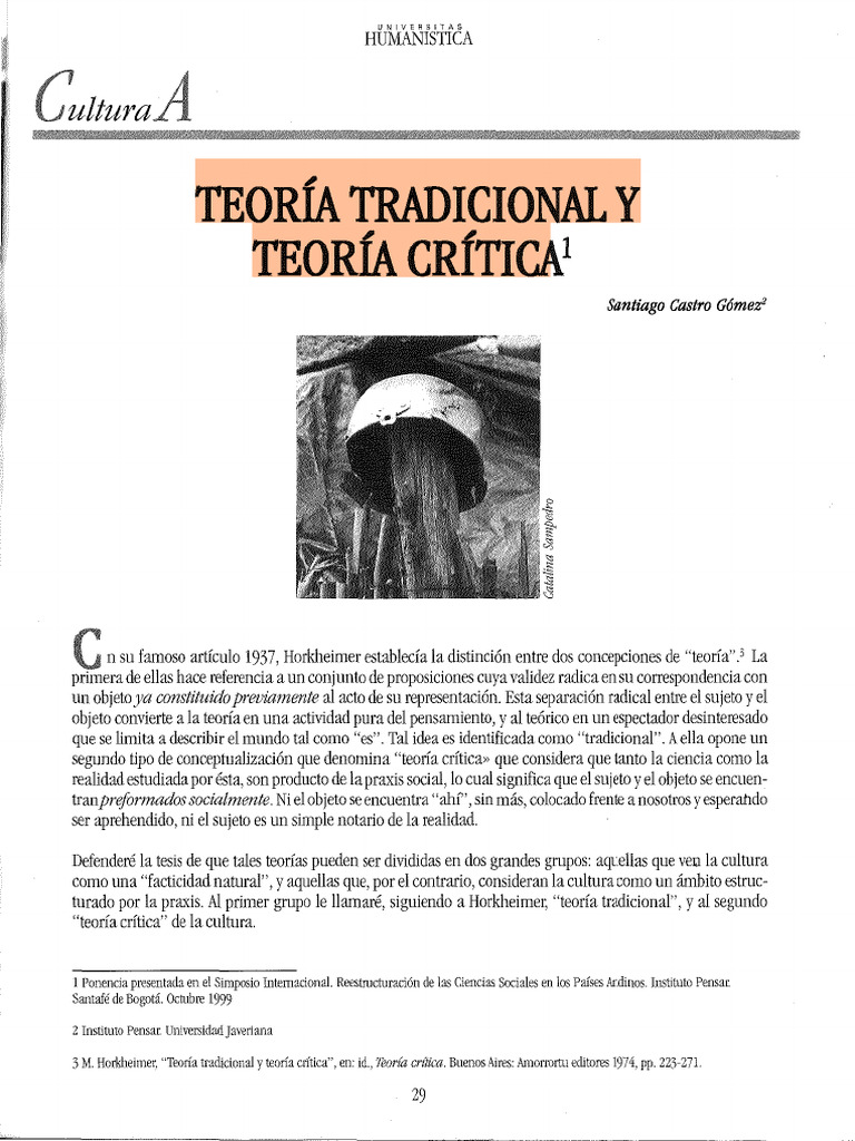 Teoria Critica Castro Gomez | PDF | La teoría crítica | Metafísica
