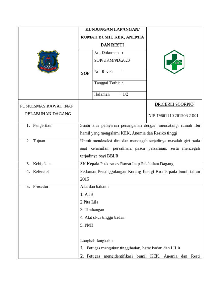 Sop Bumil KEK, Anemia & Resti | PDF