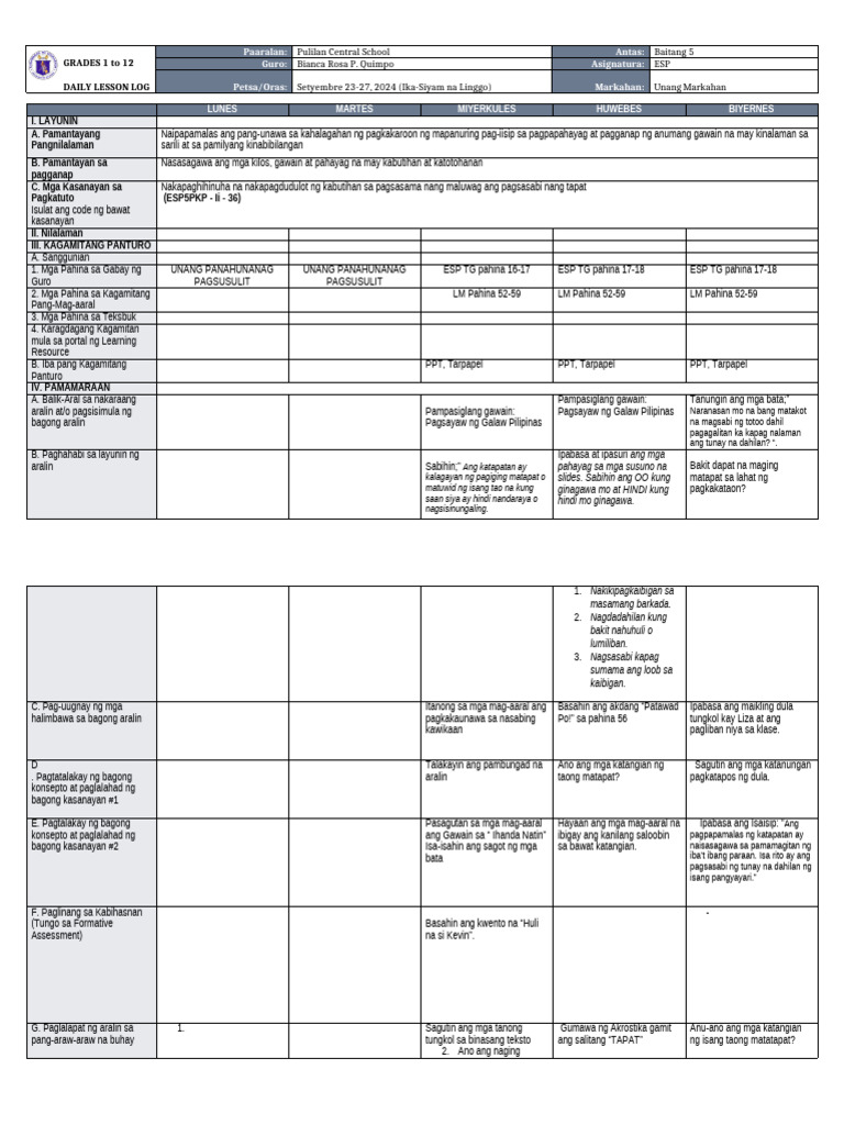 ESP DLL Q1 Week9 | PDF