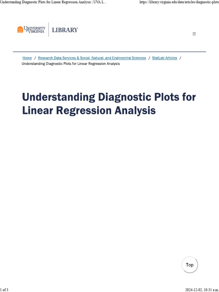Multiple Linear Regression Diagnostic Plots Supporting Supervised Learning | PDF