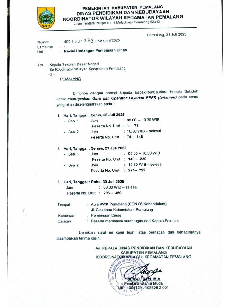 Revisi Undangan Pembinaan Dinas | PDF
