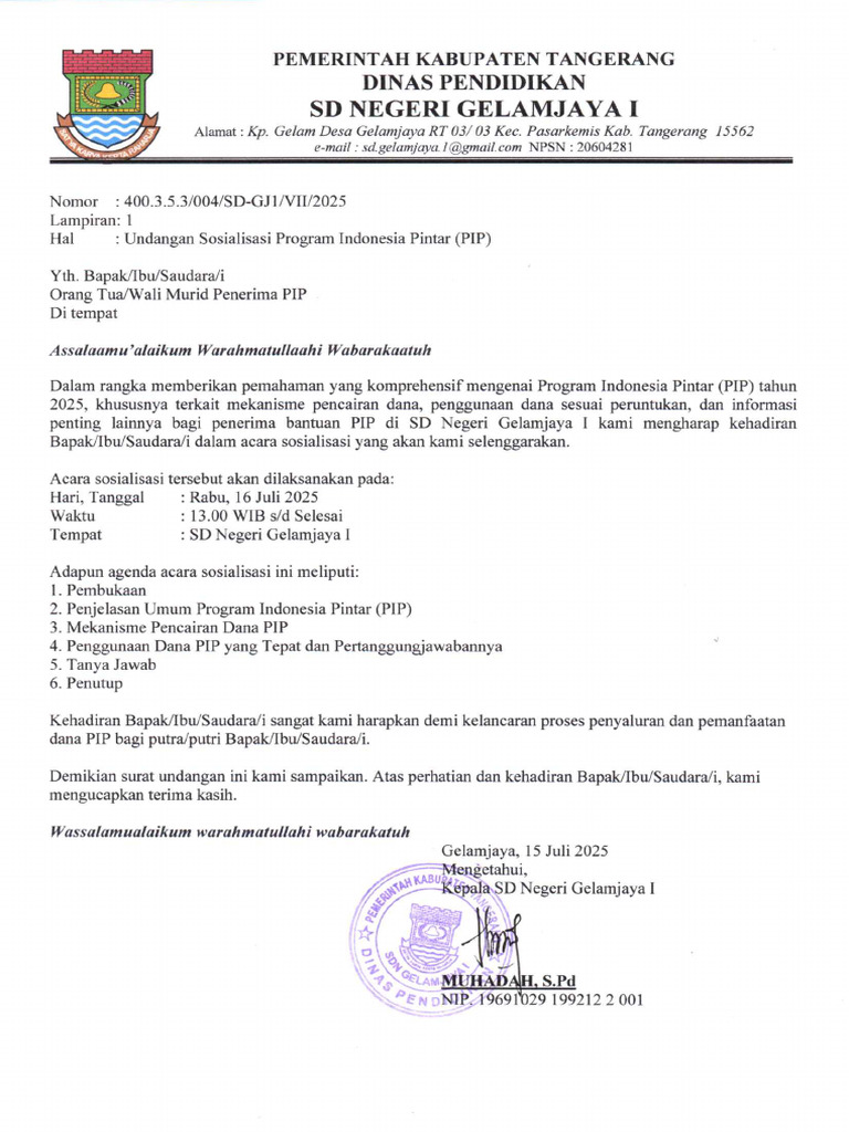 Surat Undangan Sosialisasi PIP 2025 | PDF