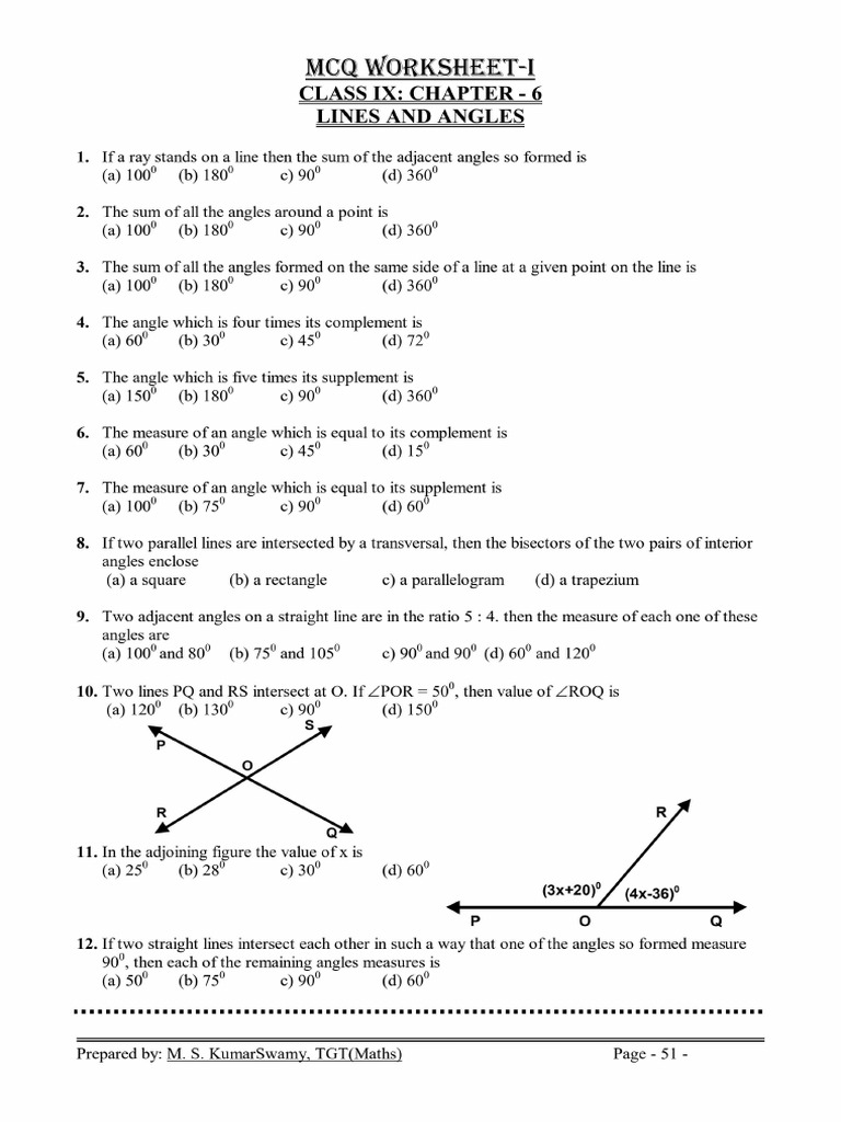 Lines and Angles - Maths Class IX Question Bank | PDF