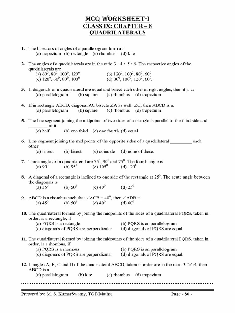 Quadrilaterals - Maths Class IX Question Bank | PDF