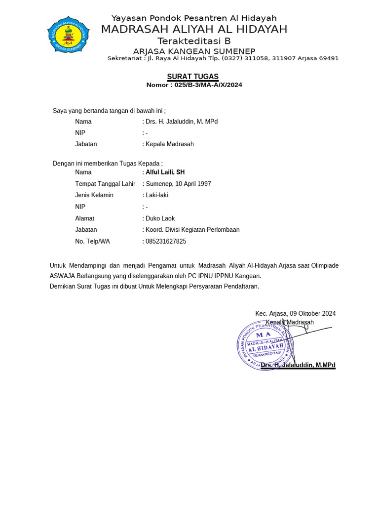 Surat Tugas Olimpiade | PDF