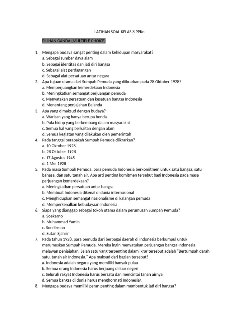 LATIHAN SOAL KELAS 8 PPKn | PDF