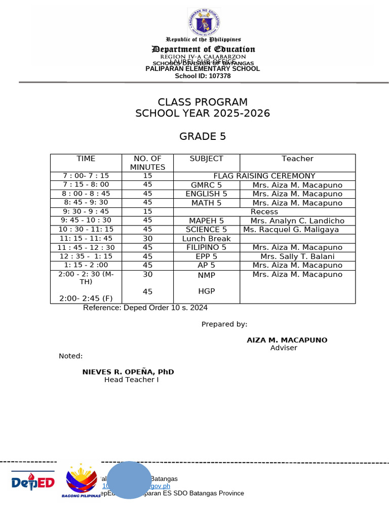 Grade 3 Class Program 2025-2026 | PDF | Philippines | Southeast Asia