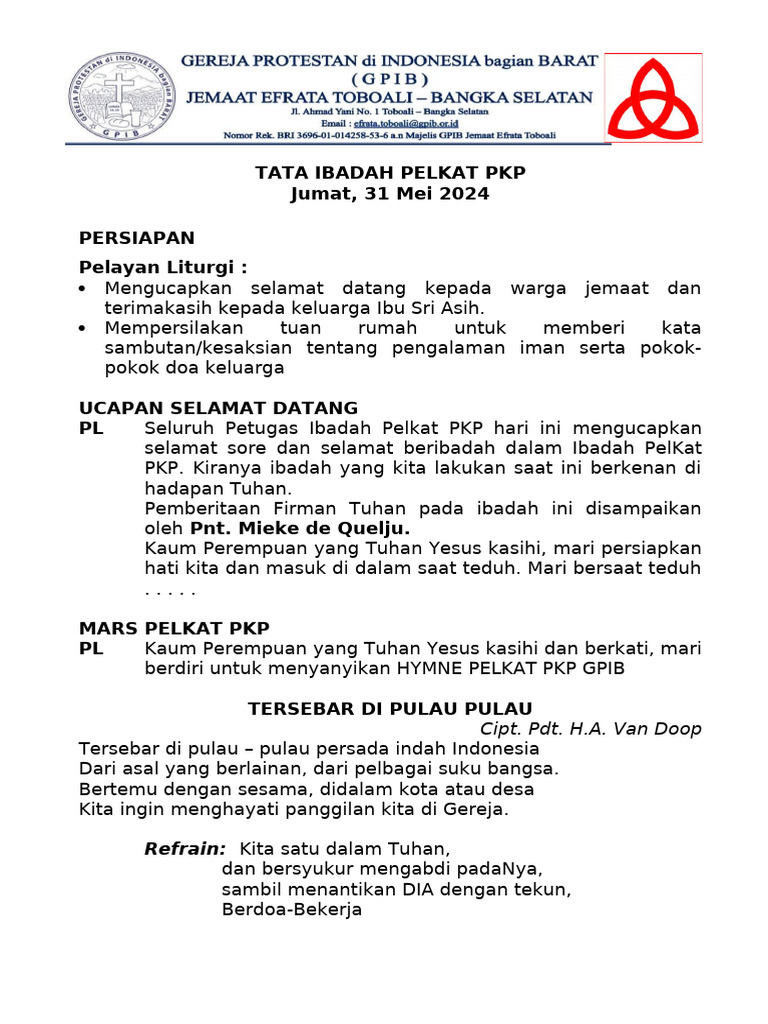 Tata Ibadah Pelkat PKP GPIB | PDF