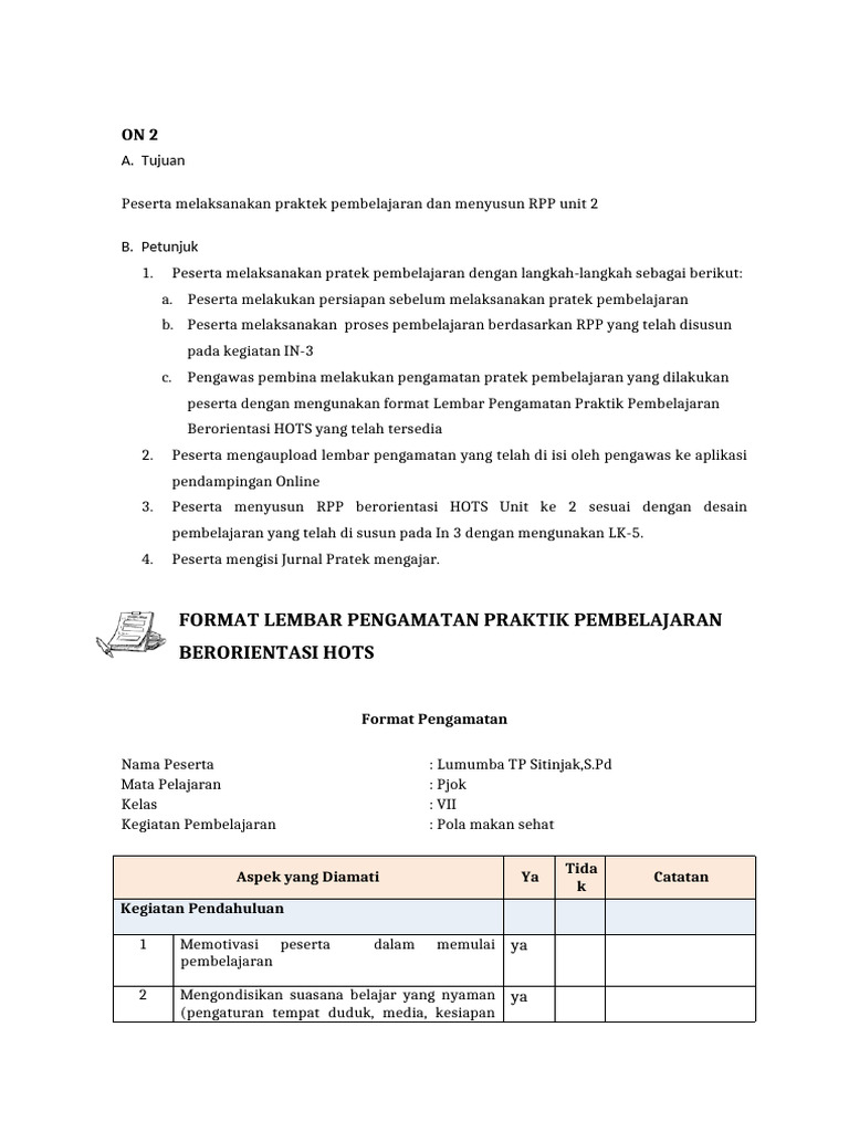 RPP Pembelajaran HOTS Unit 2 Pjok | PDF