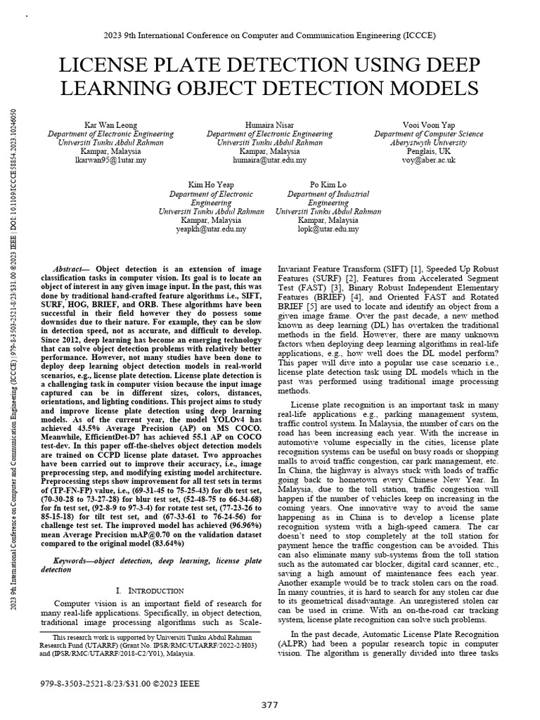 License Plate Detection Using Deep Learning Object Detection Models | PDF | Image Segmentation ...