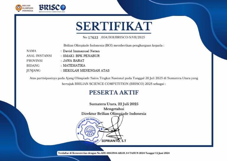 David Immanuel Natan - Matematika - Sekolah Menengah Atas | PDF