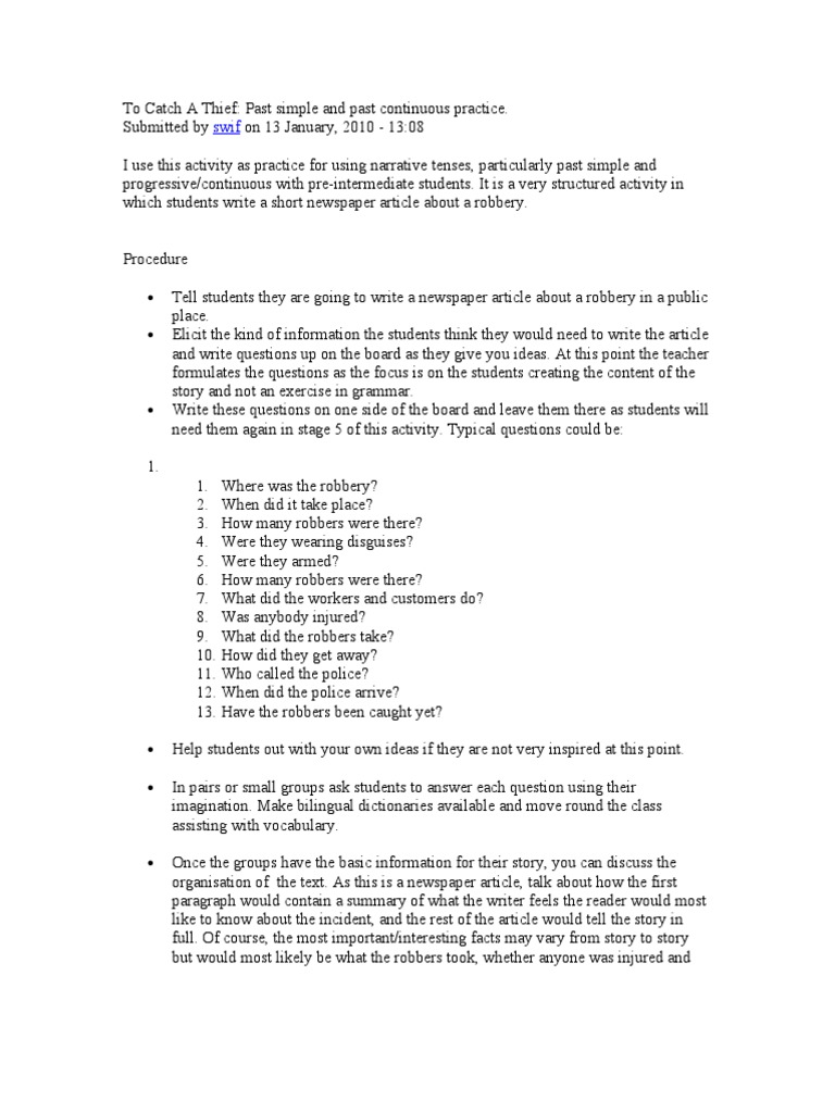 To Catch A Thief | PDF | Newspapers | Cognitive Science