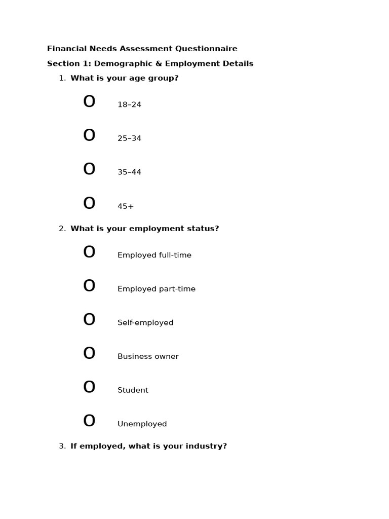 Financial Needs Assessment Questionnaire | PDF | Loans | Credit