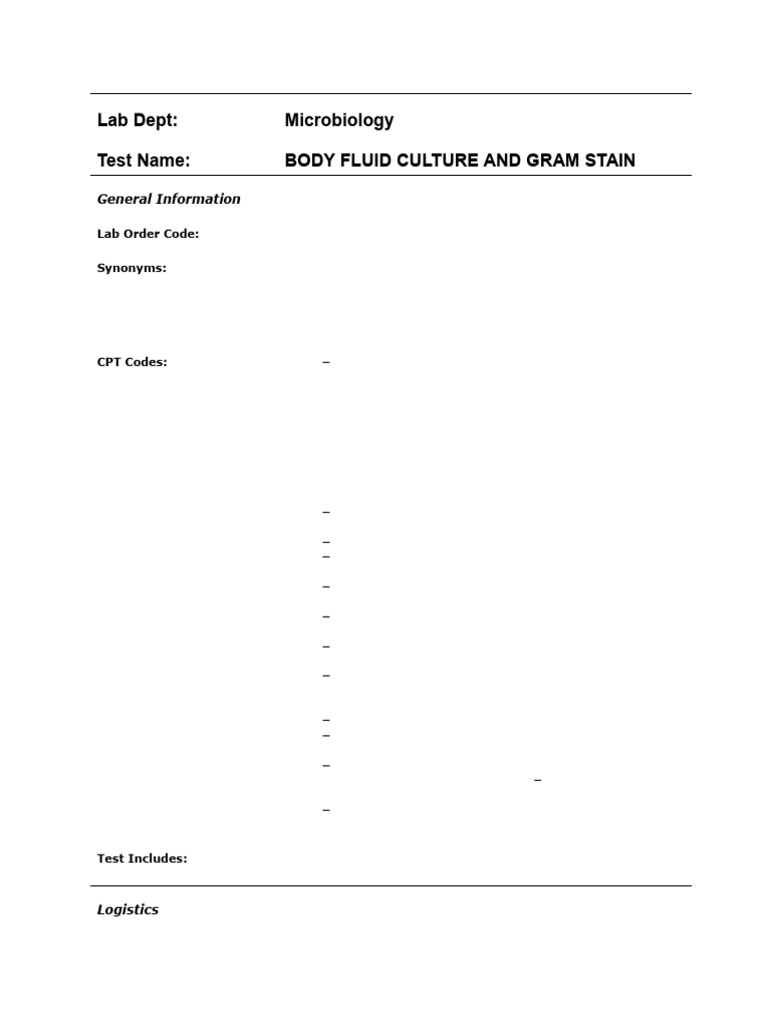 Body Fluid Culture and Gram Stain Guide | PDF | Microbiology | Biology