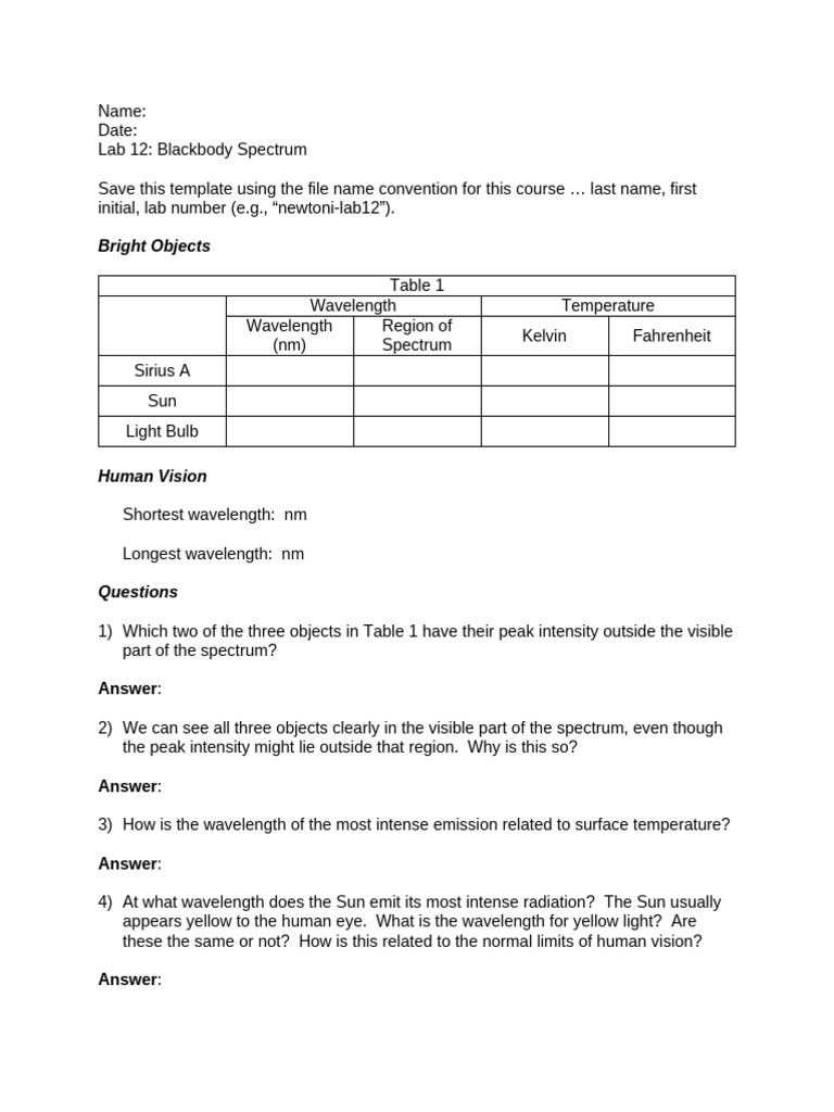 Blackbody Spectrum Lab Analysis | PDF