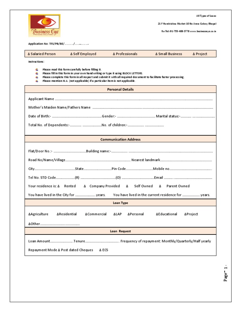 Personal Details: Application No: TFS/PB/BE/ / .. | PDF | Guarantee | Loans