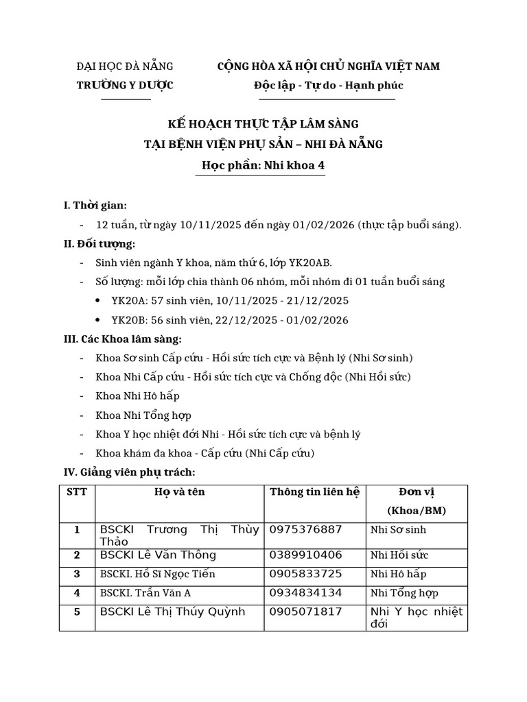 YK20AB - Chương Trình Thực Tập Lâm Sàng - Nhi Kho 4 - Phúc | PDF