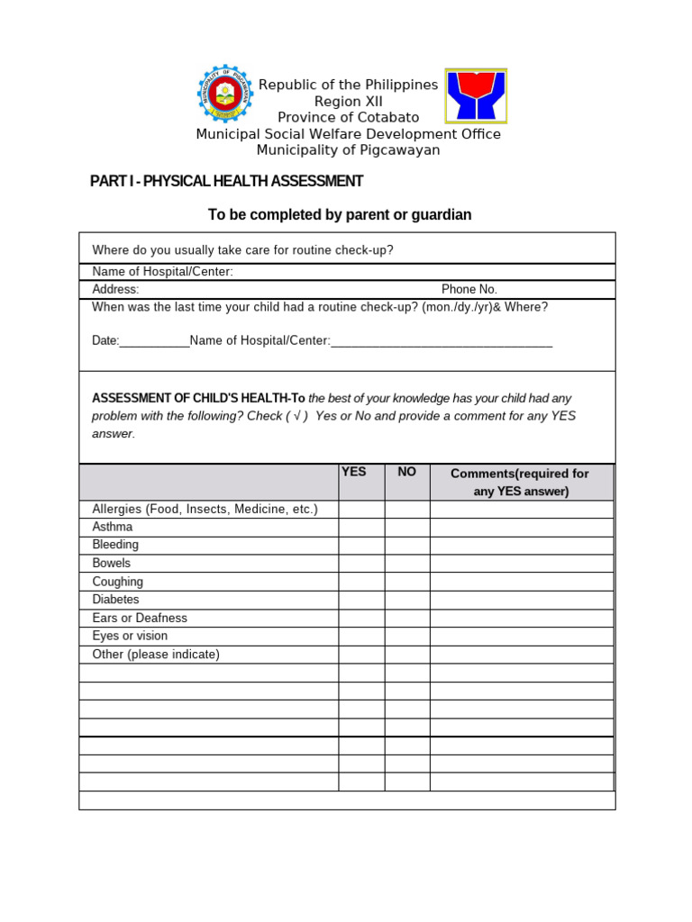 Part 1 Physical Health Assesment Form | PDF