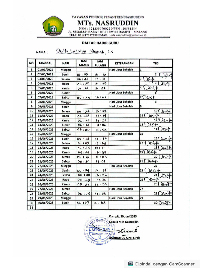 Contoh Absen Murid | PDF