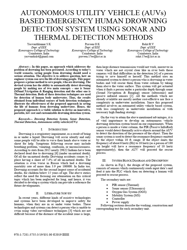 AUV Drowning Detection System Using Sonar | PDF | Ultrasound | Sonar