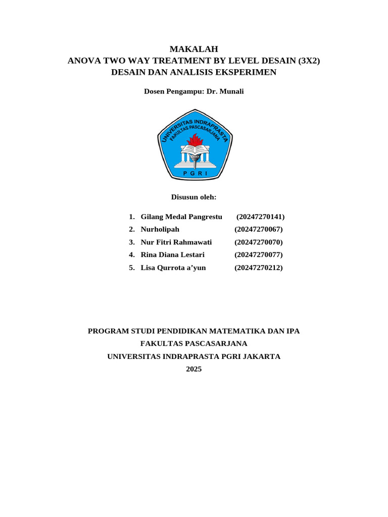 Makalah Anova Two Way Treatment by Level Desain (3x2) | PDF