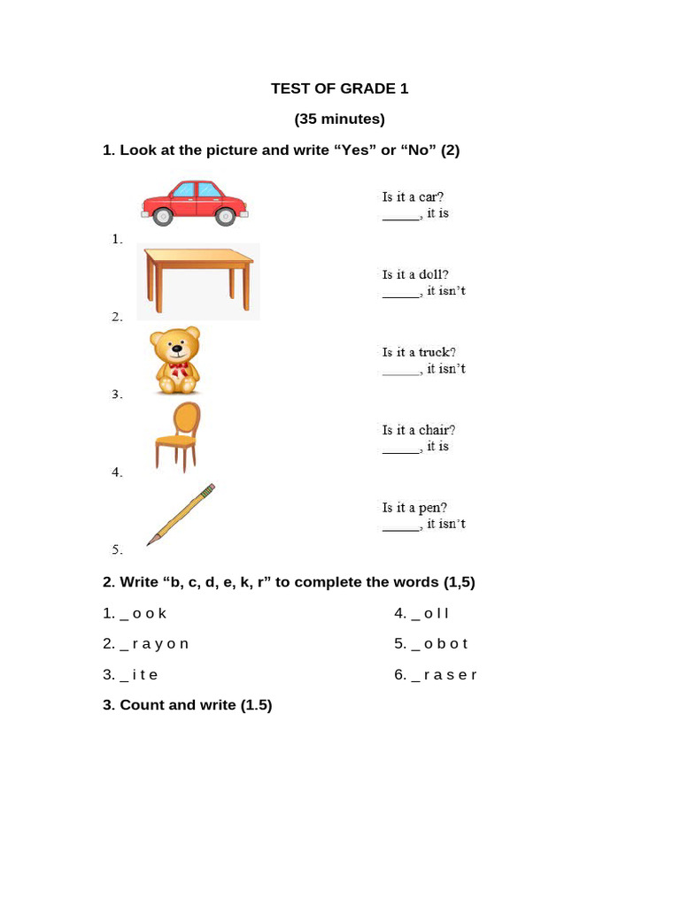 Test of Grade 1 | PDF