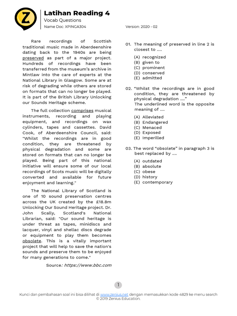 Latihan Reading 4 - Vocab Questions | PDF | Frog