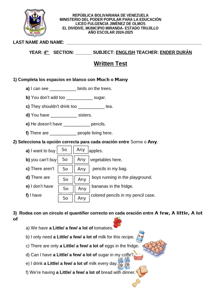 Quantifiers Test Liceo | PDF