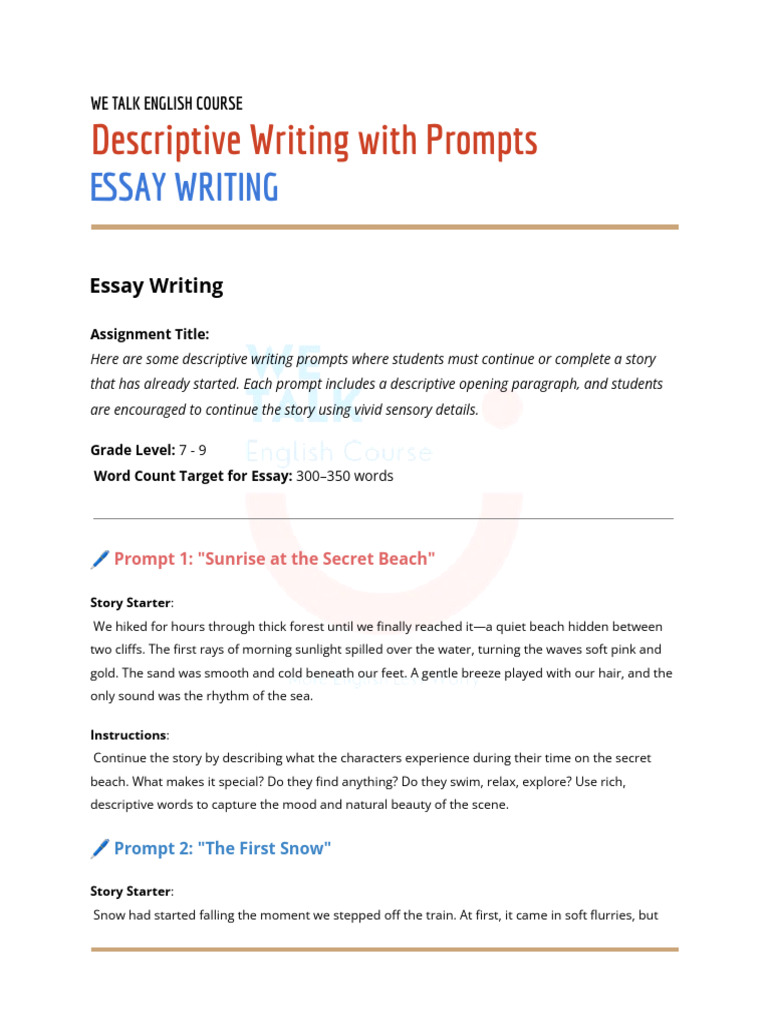 ESSAY WRITING 3 - Descriptive Essay With Prompt | PDF