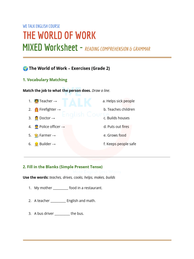 B1 Reading Comprehension: Jobs Worksheet | PDF