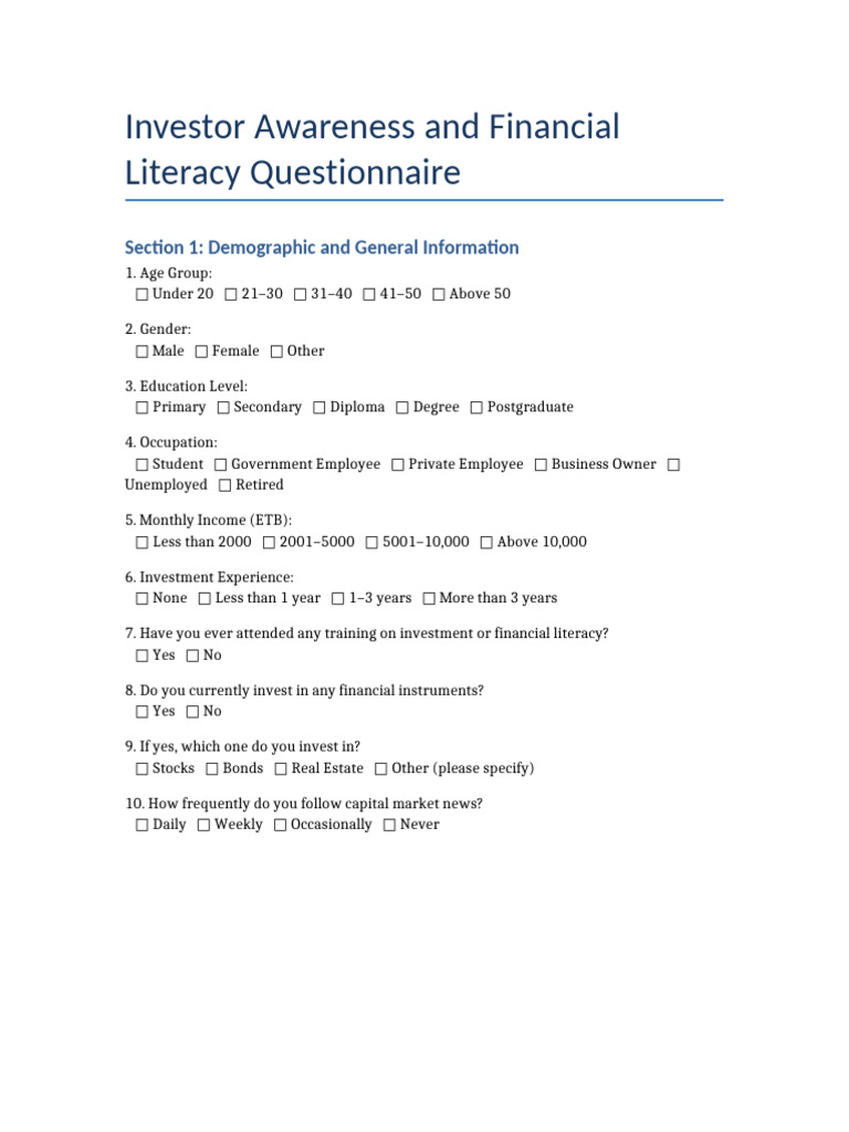Investor Questionnaire Section1 ClosedEnded | PDF